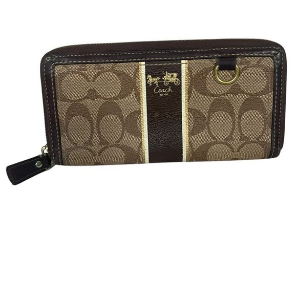 Coach | Bags | Coach Heritage Monogram Stripe Zip Around Wallet | Poshmark
